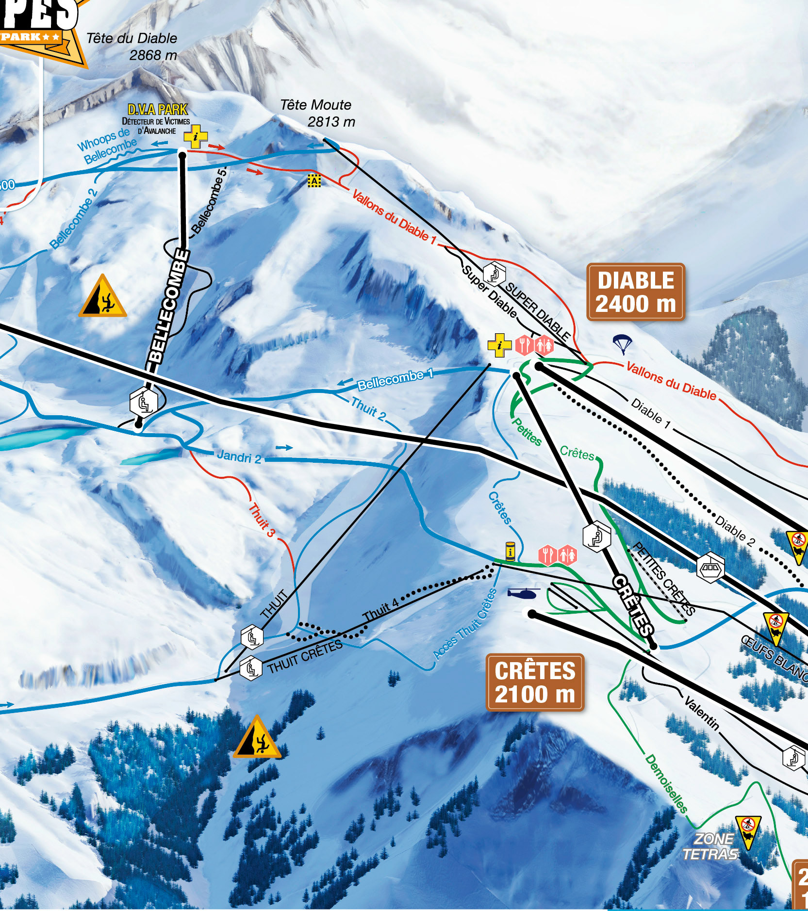 ski aera, ski map, ski lifs | Ski resort Alps : Les 2 Alpes tourist ...