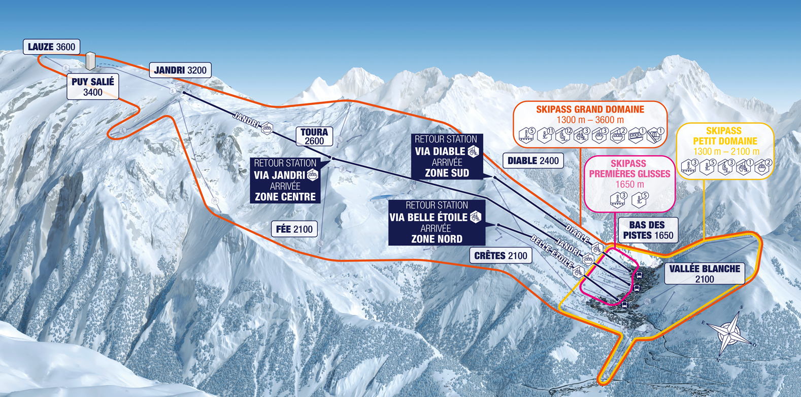 ski aera, ski map, ski lifs | Ski resort Alps : Les 2 Alpes tourist ...